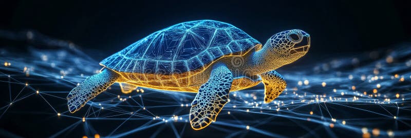Abstract Holographic Sea Turtle Swimming in Digital Space, Symbolizing ...