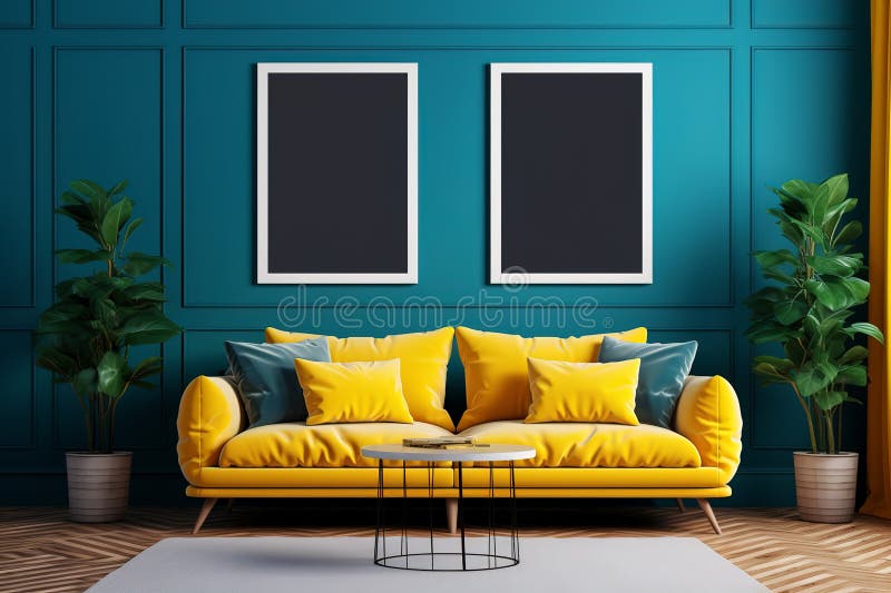 Abstract Home Interior with Poster and Painting Mockups Stock ...