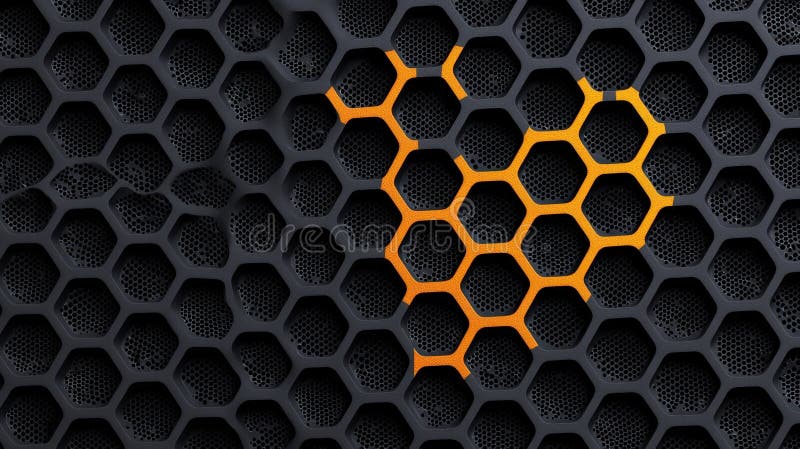 Abstract Honeycomb Pattern with Bold Orange Accent on Black Background for Modern Designs Stock ...