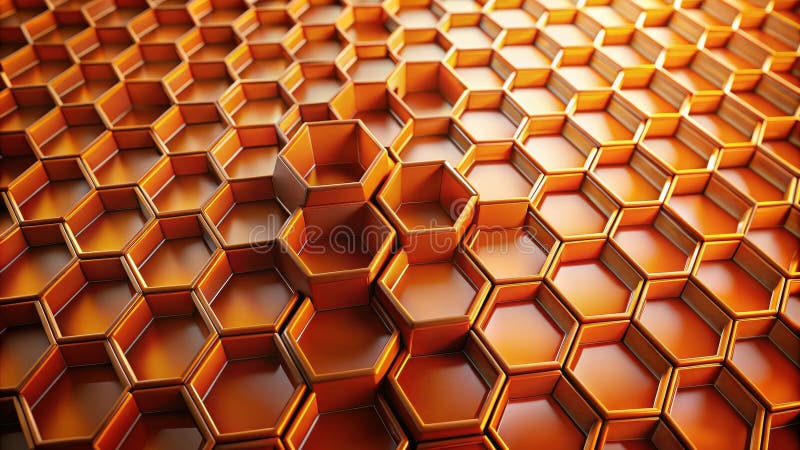 Abstract Honeycomb Structure Golden Hexagonal Cells in a Three ...