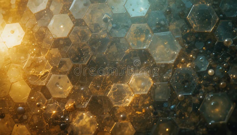 Abstract Honeycomb Texture with Bubbles and Golden Light Background ...