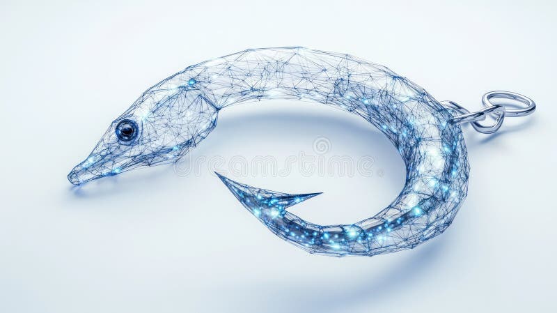 Abstract Hooked Fish, Futuristic Design, White Background, Digital Art ...