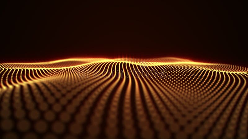 Abstract Horizon Made of Golden Dots. Digital Wavy, Dynamically Moving ...