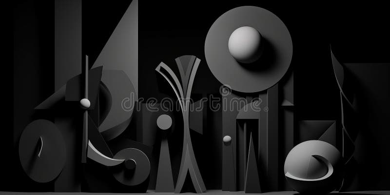 Abstract Horizontal Composition with Black 3d Objects on Black ...