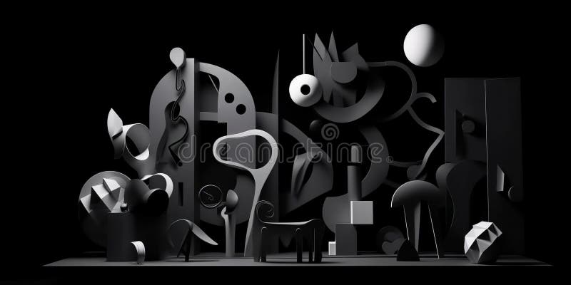 Abstract Horizontal Composition with Black 3d Objects on Black ...