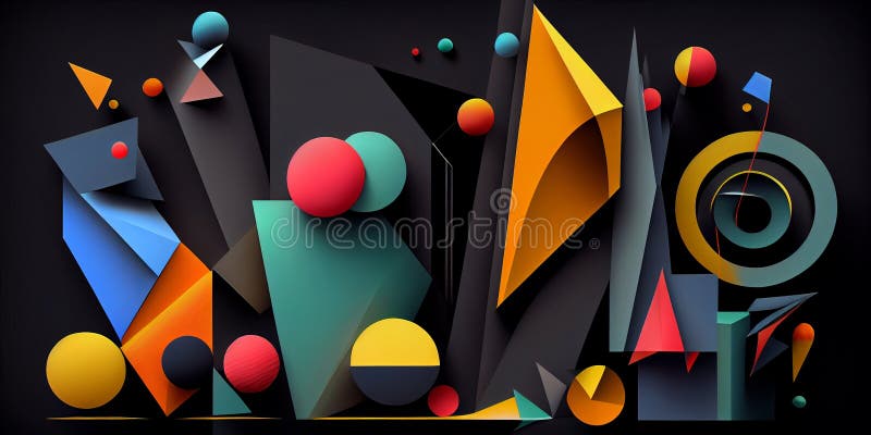 Abstract Horizontal Composition with Colorful 3d Geometric Objects on ...