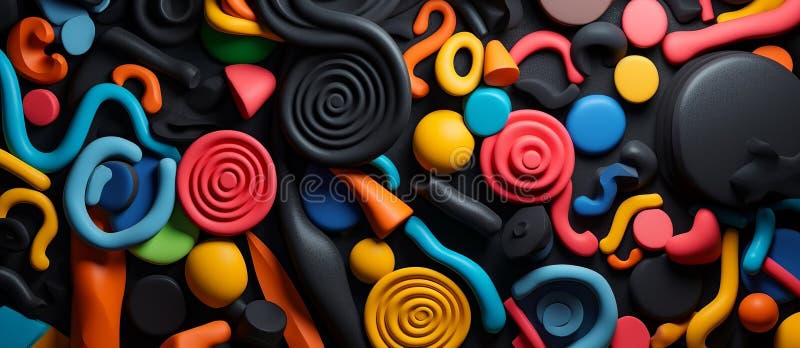 Abstract Horizontal Composition with Colorful 3d Objects on Black ...