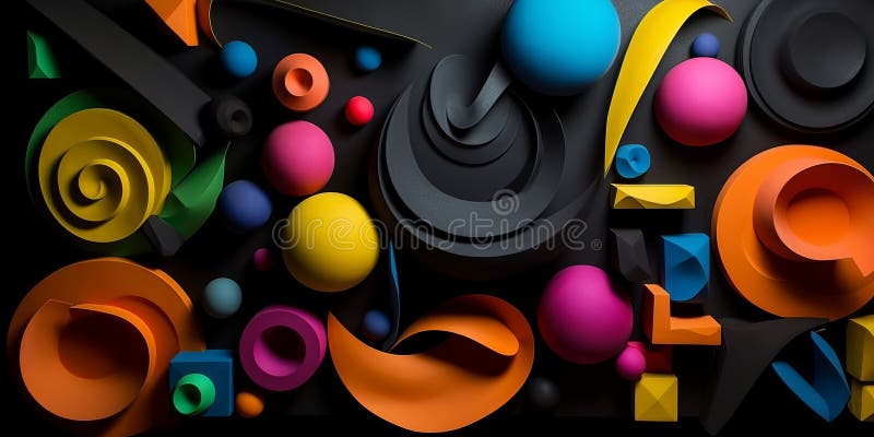 Abstract Horizontal Composition with Colorful 3d Objects on Black ...