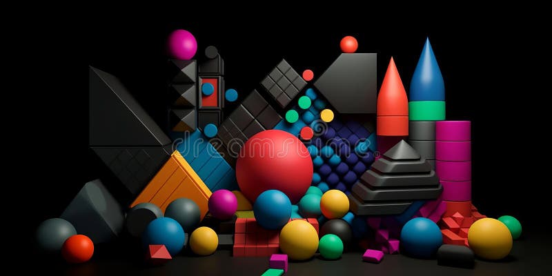 Abstract Horizontal Composition with Colorful 3d Objects on Black ...