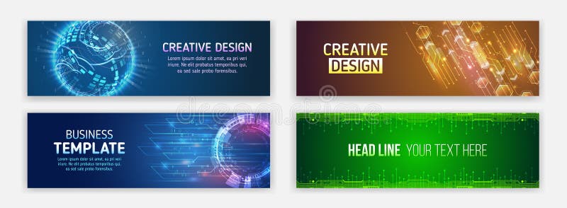 Abstract Horizontal Promotion Media Cover Design. Big Data Futuristic ...