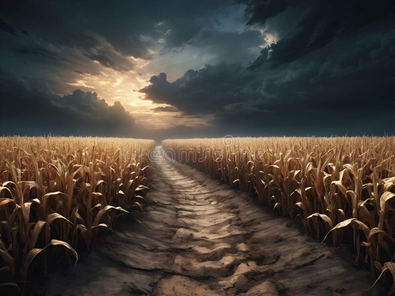 Abstract Horror Glowing Cornfield with Path in Front of Dramatic Sky ...