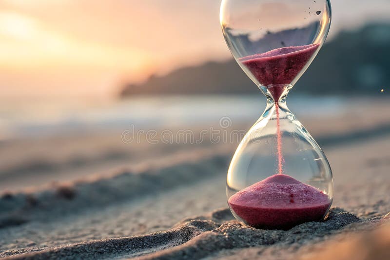 Abstract Hourglass on Beach at Sunset Symbolizing Time Flow and ...