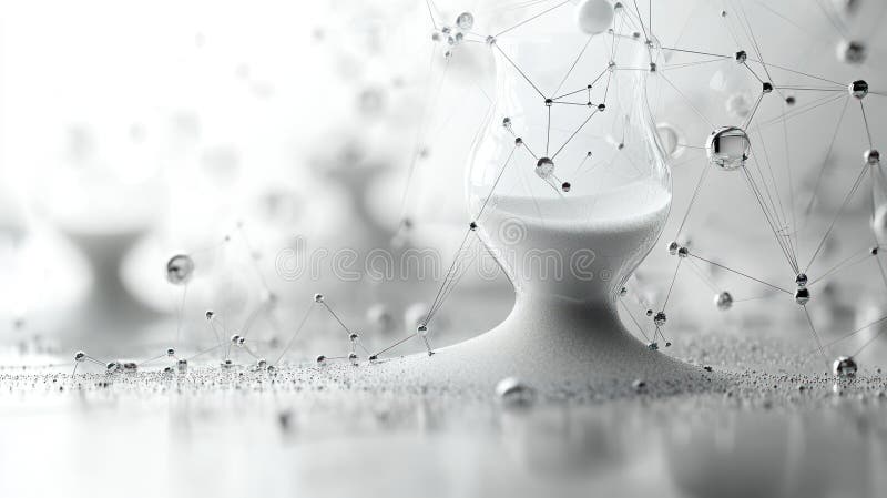 Abstract Hourglass, Interconnected Particles, Digital Network, White ...