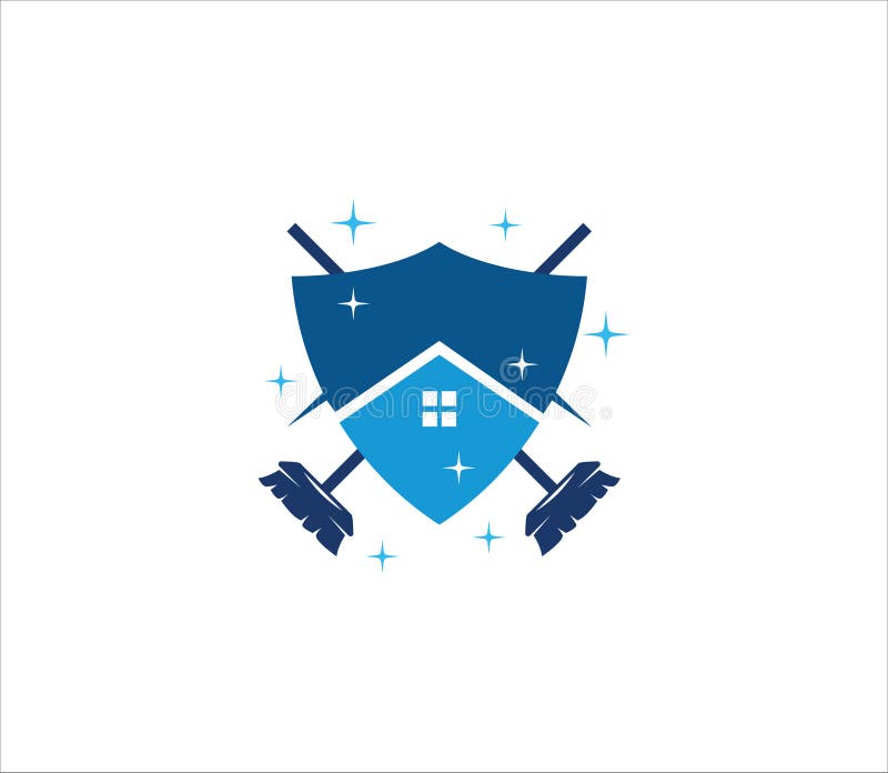 Abstract House Inside Shield with Crossed Mop Vector Logo Design for ...