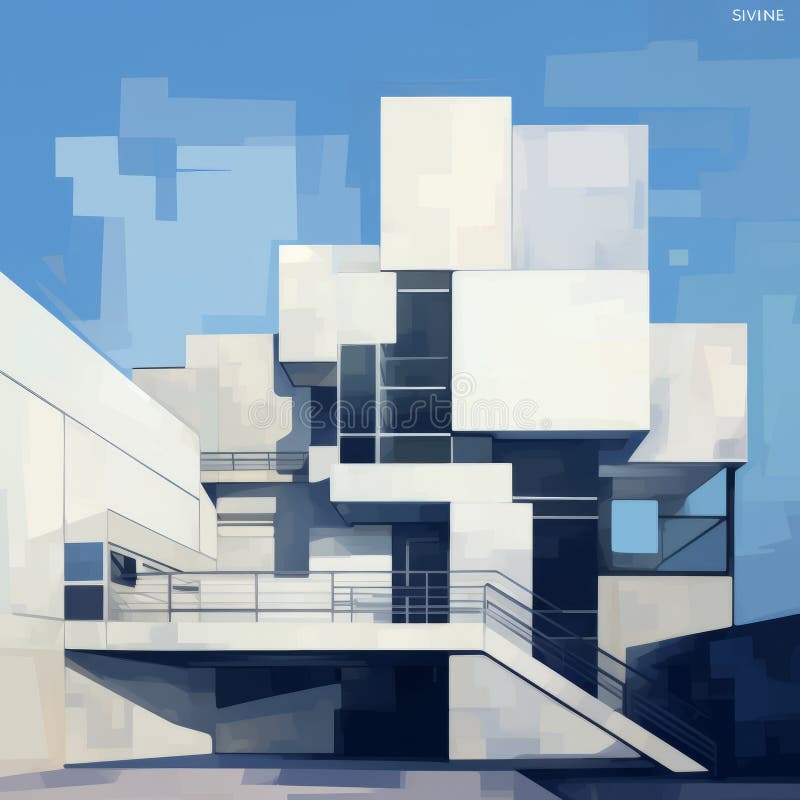 Modern Voxel Art Painting of a White and Navy Building Stock ...