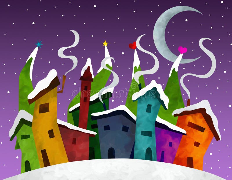 Abstract houses stock illustration. Illustration of moon - 28011377