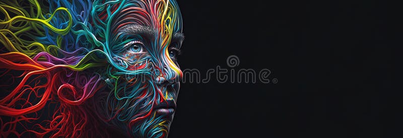 Abstract Human Android Head Made of Colorful Stripes. Intelligence ...