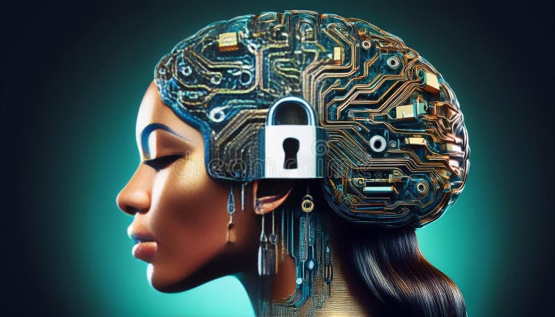 Abstract Human Brain with Circuit Patterns and Locks, Symbolizing ...