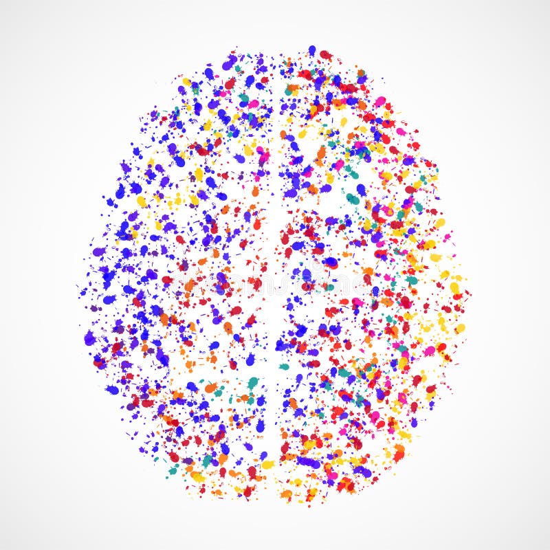 Abstract Human Brain of Colorful Ink Splashes, Grunge Splatters Stock ...