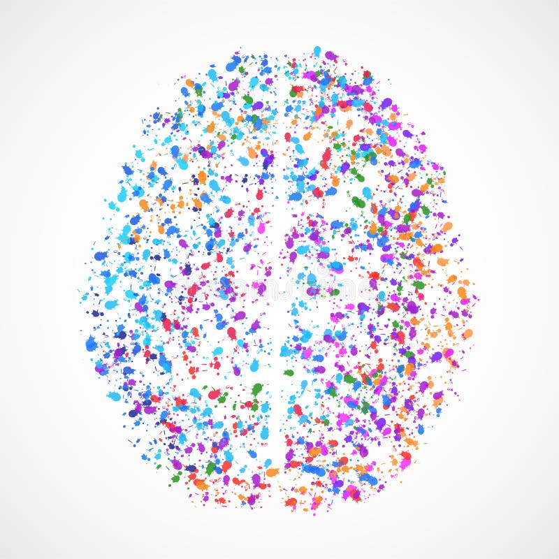 Abstract Human Brain of Colorful Ink Splashes, Grunge Splatters Stock ...