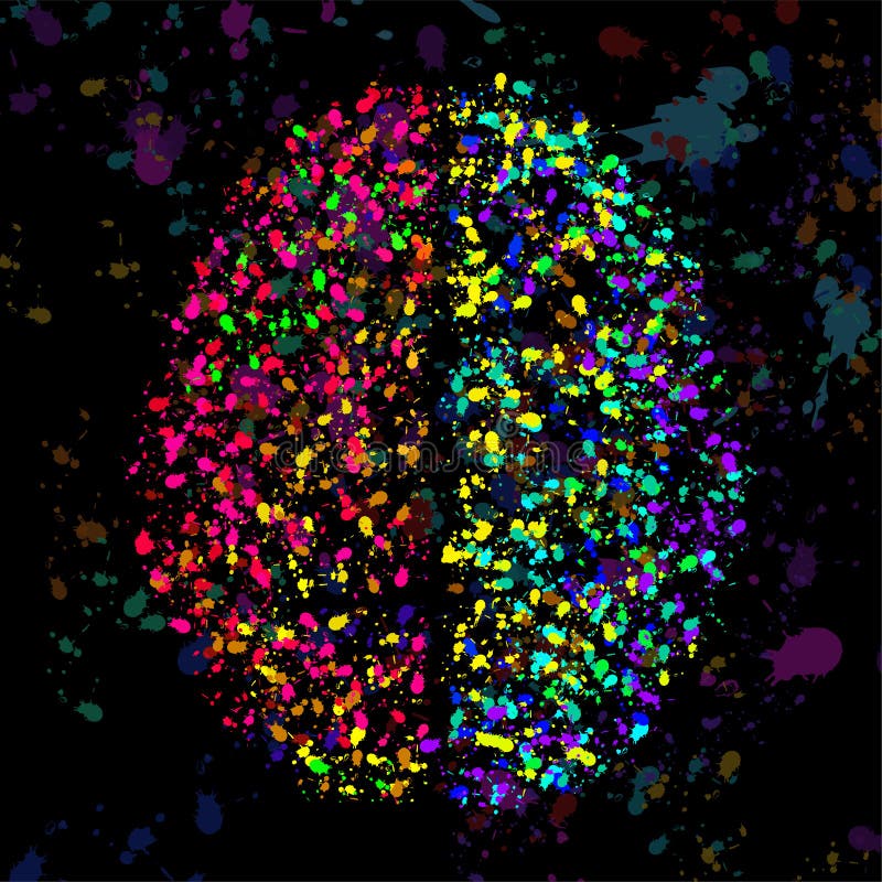 Abstract Human Brain of Colorful Ink Splashes, Grunge Splatters Stock ...