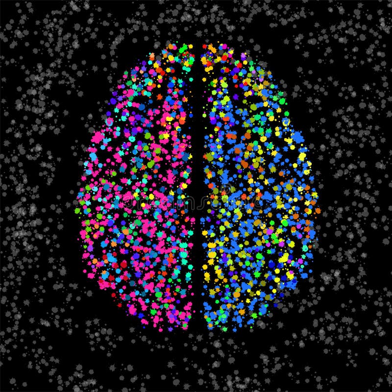 Abstract Human Brain of Colorful Ink Splashes, Grunge Splatters. Vector ...