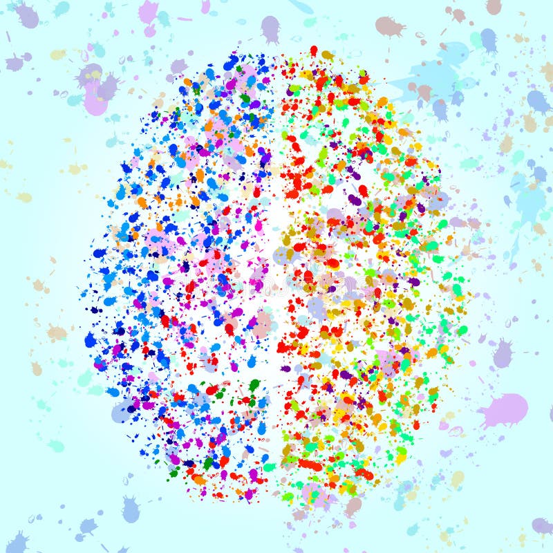 Abstract Human Brain of Colorful Ink Splashes, Grunge Splatters Stock ...