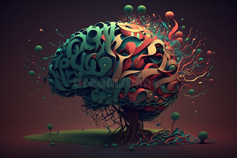 Abstract Human Brain in Form of Tree with Branches of Colored Positive ...