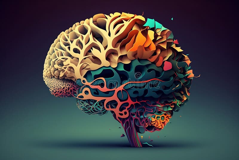 Abstract Human Brain in Form of Tree with Branches of Colored Positive ...