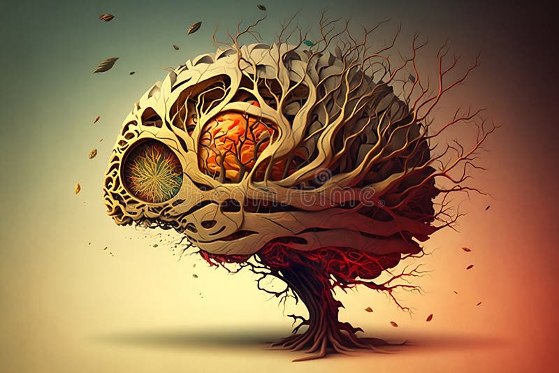 Abstract Human Brain in Form of Tree with Branches of Melancholic ...
