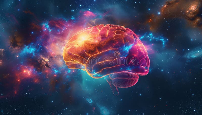 Abstract Human Brain Full with Creativity Galaxy Background. Stock ...