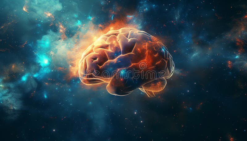 Abstract Human Brain Full with Creativity Galaxy Background. Stock ...