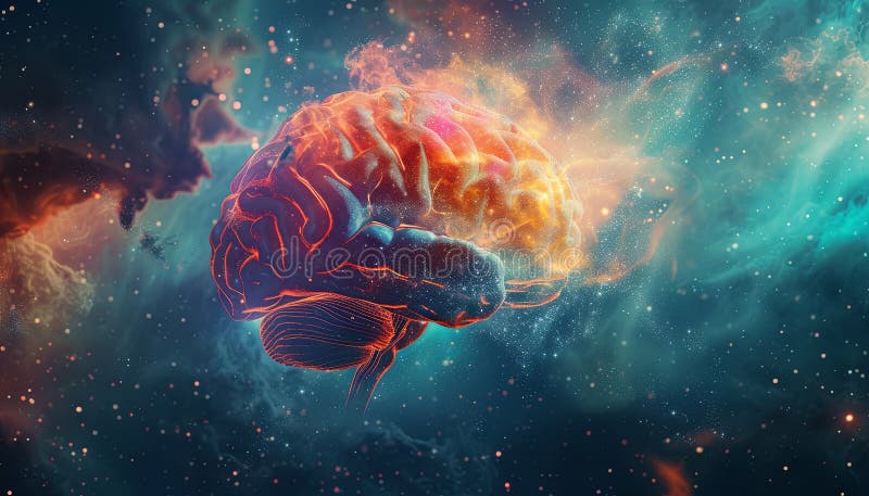 Abstract Human Brain Full with Creativity Galaxy Background. Stock ...