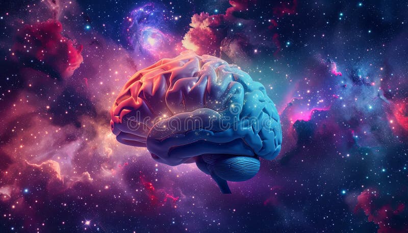 Abstract Human Brain Full with Creativity Galaxy Background. Stock ...