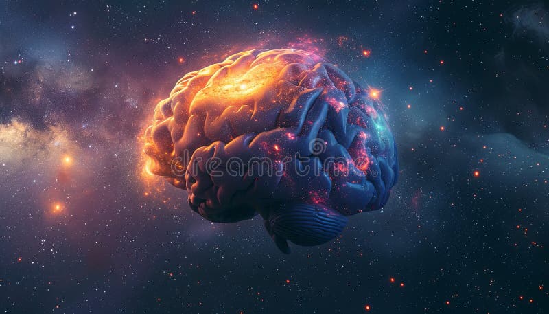 Abstract Human Brain Full with Creativity Galaxy Background. Stock ...
