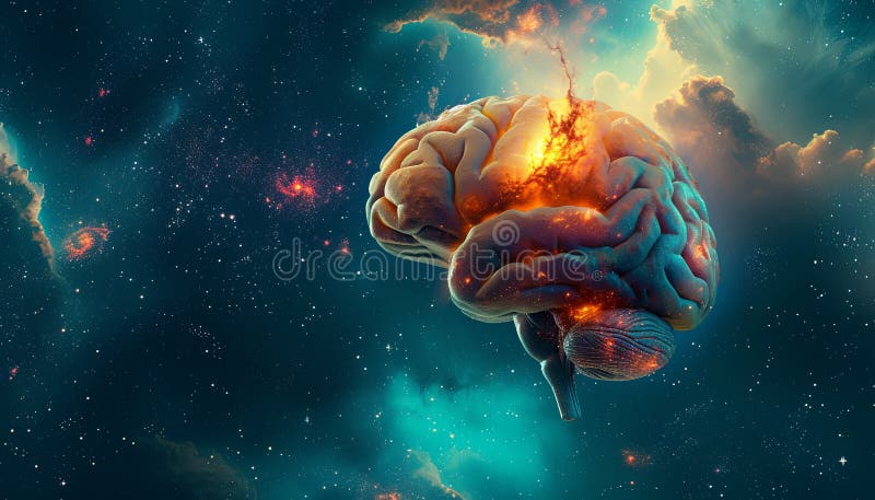 Abstract Human Brain Full with Creativity Galaxy Background. Stock ...