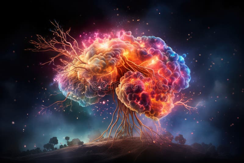 Abstract Human Brain Full with Creativity Galaxy Background. Generative ...