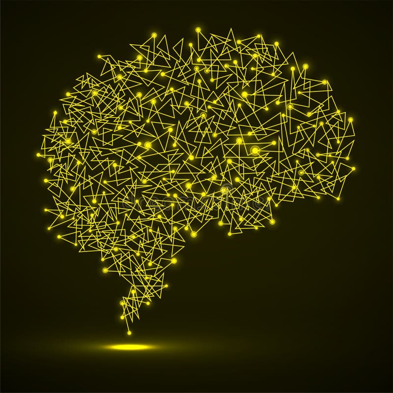 Abstract Human Brain of Glowing Dots and Lines, Polygonal Structure ...