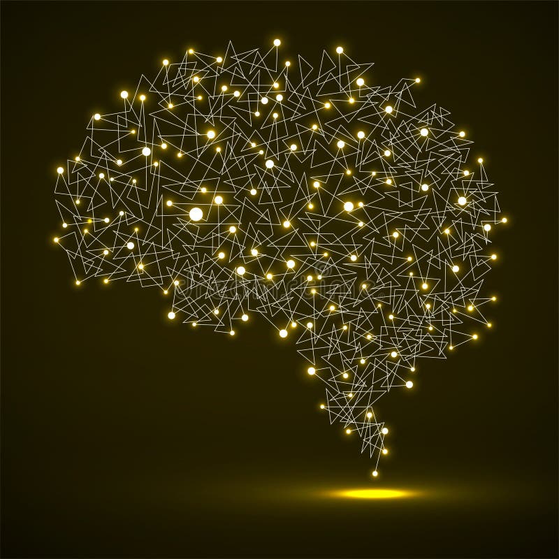 Abstract Human Brain of Glowing Dots and Lines, Polygonal Structure ...