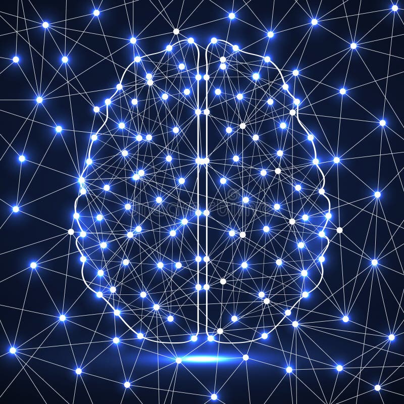 Abstract Human Brain of Glowing Lines and Dots, Polygonal Wireframe ...