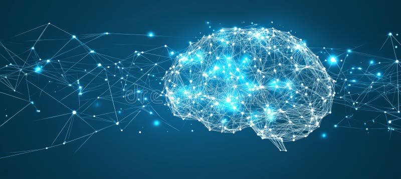 Abstract Human Brain with Glowing Nodes and Connections, Representing ... Abstract Human Brain with Glowing Nodes and Connections, Representing ...