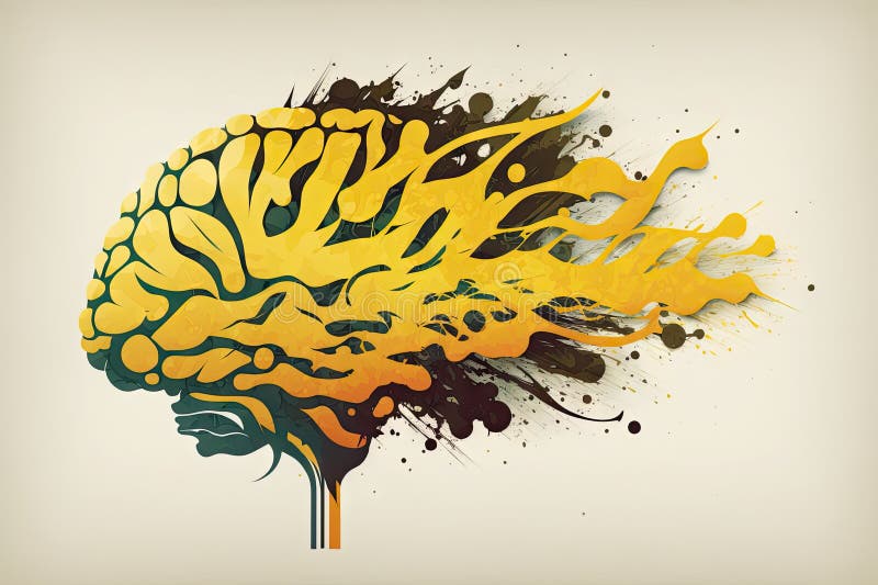 Abstract Human Brain with Inspiration and Creative Thinking in Yellow ...