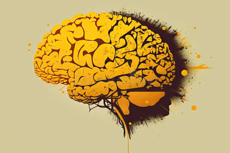 Abstract Human Brain with Inspiration and Creative Thinking in Yellow ...