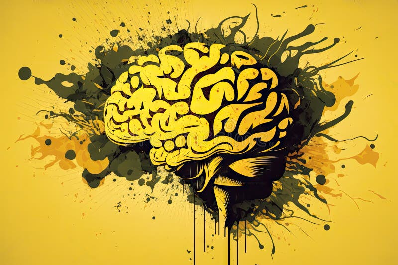 Abstract Human Brain with Inspiration and Creative Thinking in Yellow ...