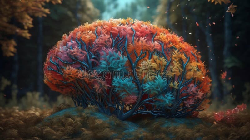 Abstract Human Brain Made in the Form and Natural Trees and Plants. the ...