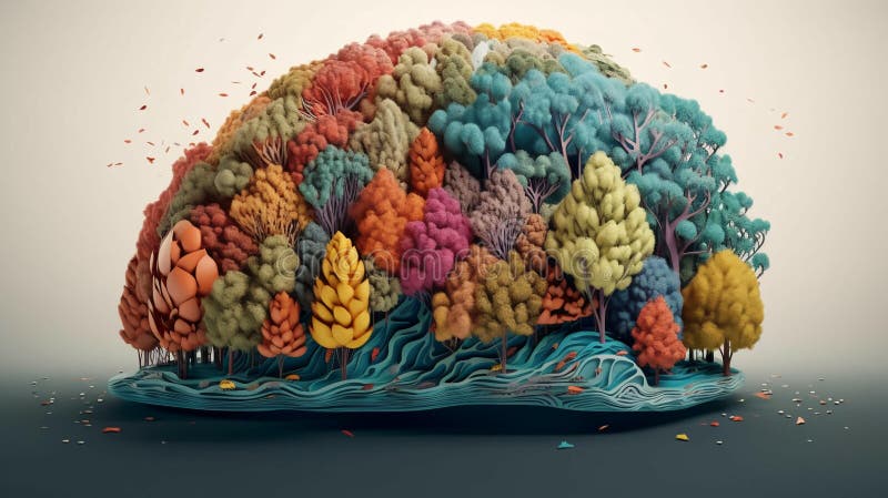 Abstract Human Brain Made in the Form of Leaves and Trees and Plants ...
