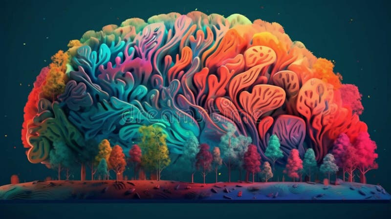 Abstract Brain Made in the Form of Leaves and Natural Trees and Plants ...