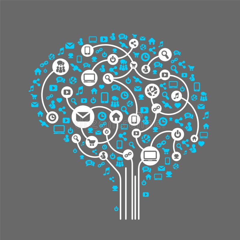 Social Media Icon in Human Brain Stock Vector - Illustration of chain ...