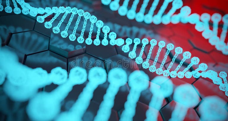 Abstract Human Dna Detailed Structures on Hexagon Background. 3D ...