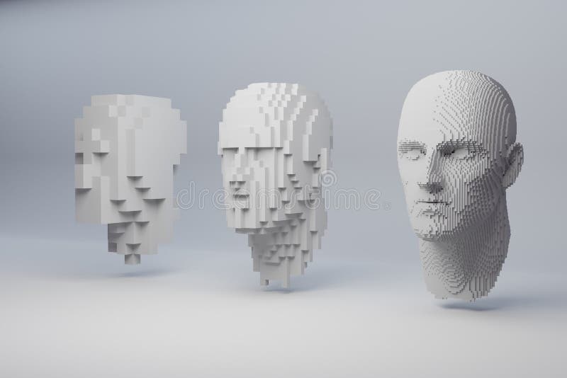 Abstract Human Face. 3D Illustration of a Head Constructing from Cubes ...